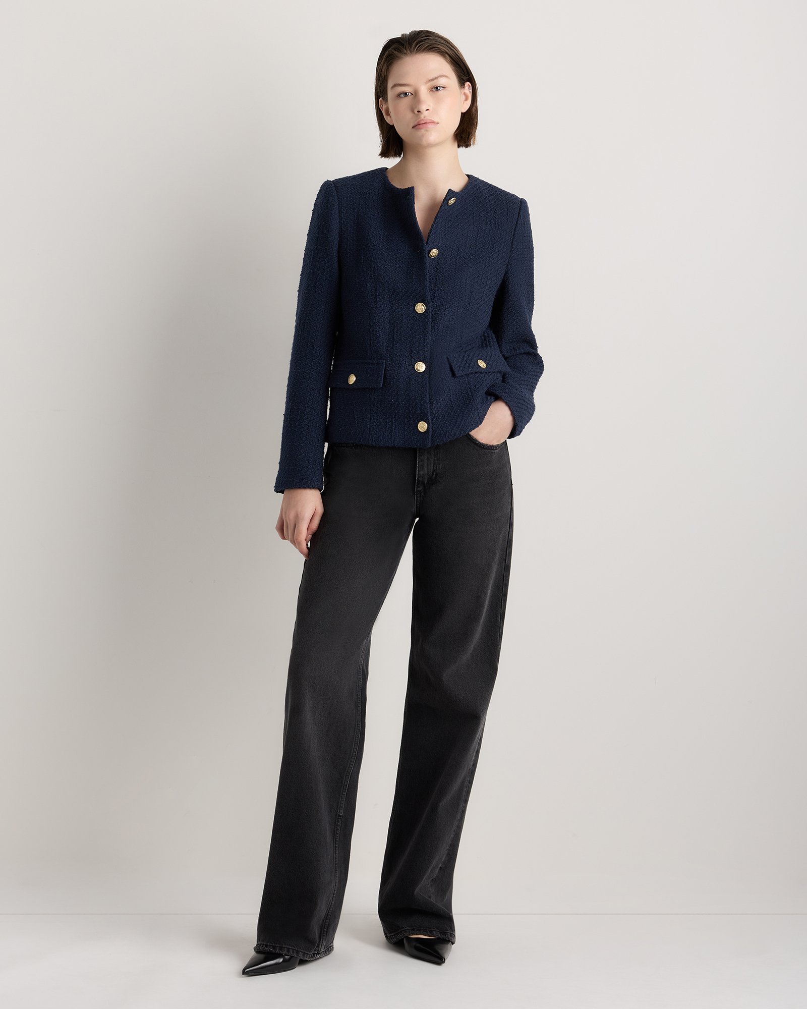 QUINCE Tweed Collarless Jacket